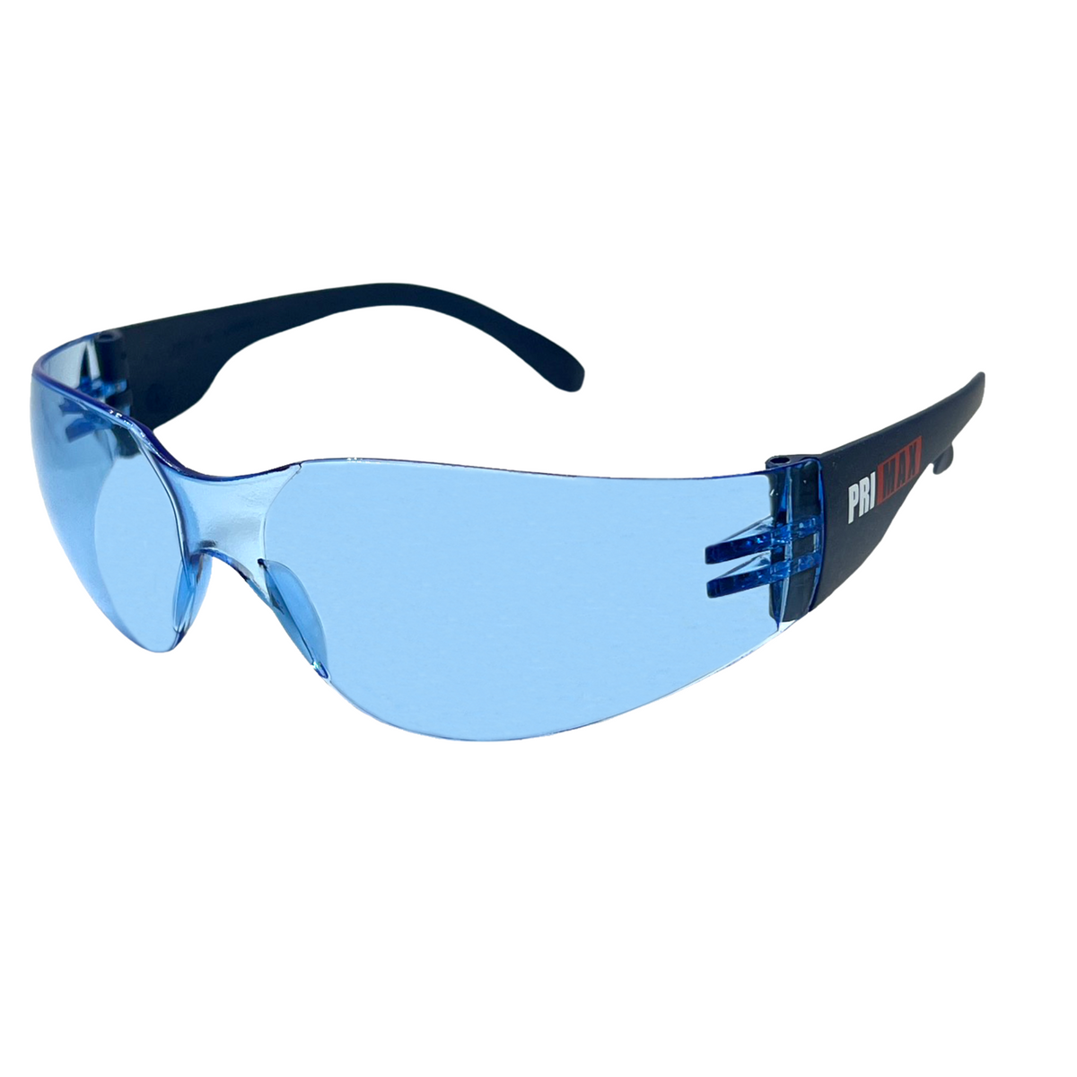 Rimless Metal Detectable Safety Glasses With Blue Temple, Light Blue L ...